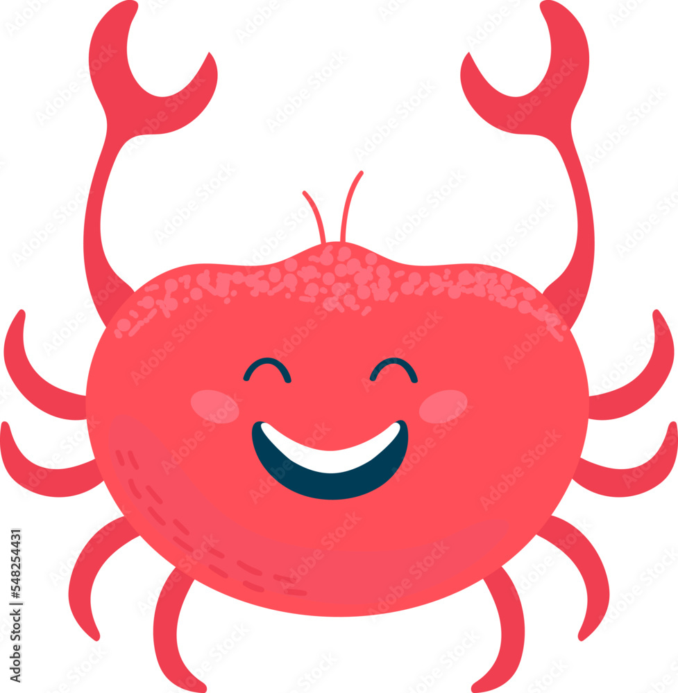 Funny sea crab in cartoon style, underwater world crustaceans, design ...