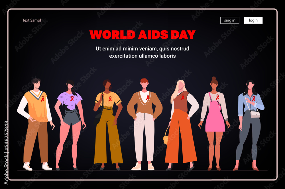 Web page design template for Aids awareness. Young modern guys and ...