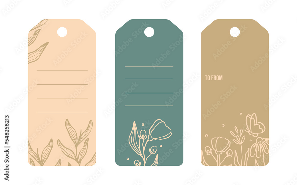set of labels decorated with flowers. Perfect for packaging, stationery ...