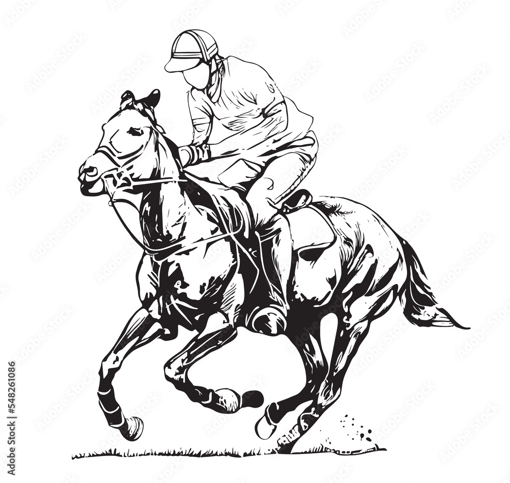 Rider riding a horse sketch hand drawn vintage Vector illustration ...