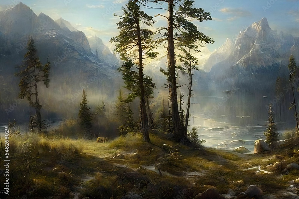Beautiful 3D Nature and landscape wallpaper with a mountain view and ...
