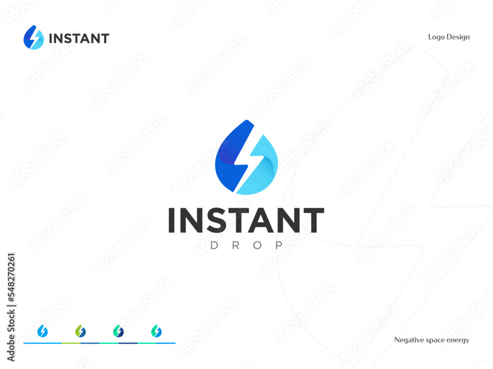 Thunder and Water Drop Logo. Power Drop water Logo, Instant Drop Logo ...