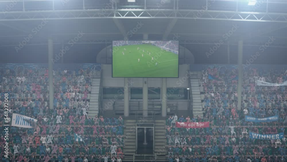Football Soccer Championship Stadium Match, Zoom In on Scoreboard ...