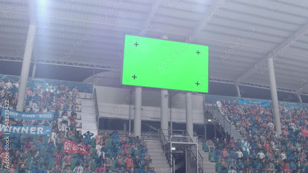 Football Soccer Stadium Championship Match, Zoom In on Scoreboard Green ...