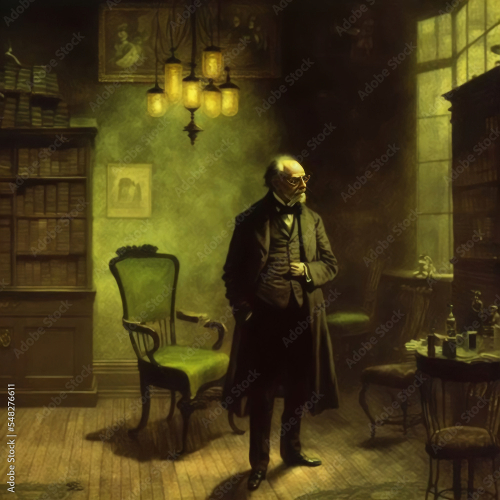 Unsettling Digital Oil Painting of a Contemplative Man in Shabby Living ...