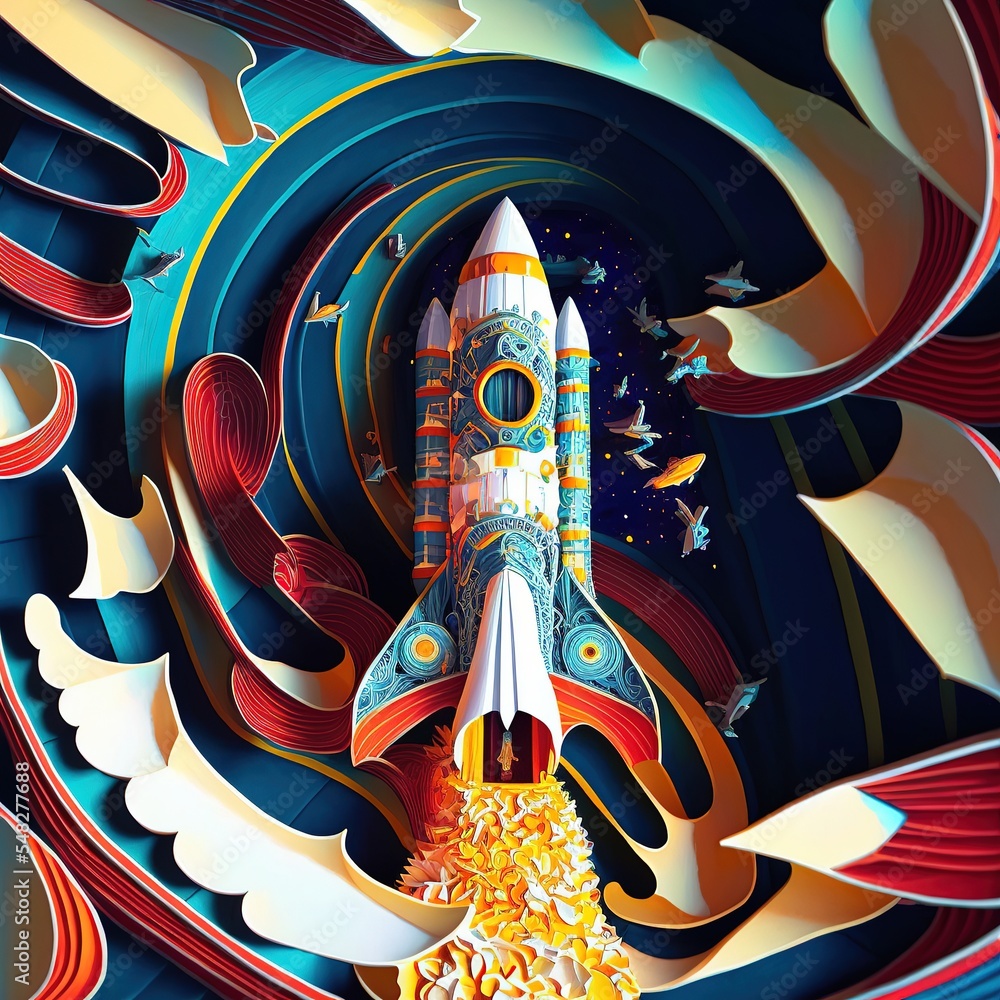 Papercraft Rocket Launch Stock Illustration | Adobe Stock