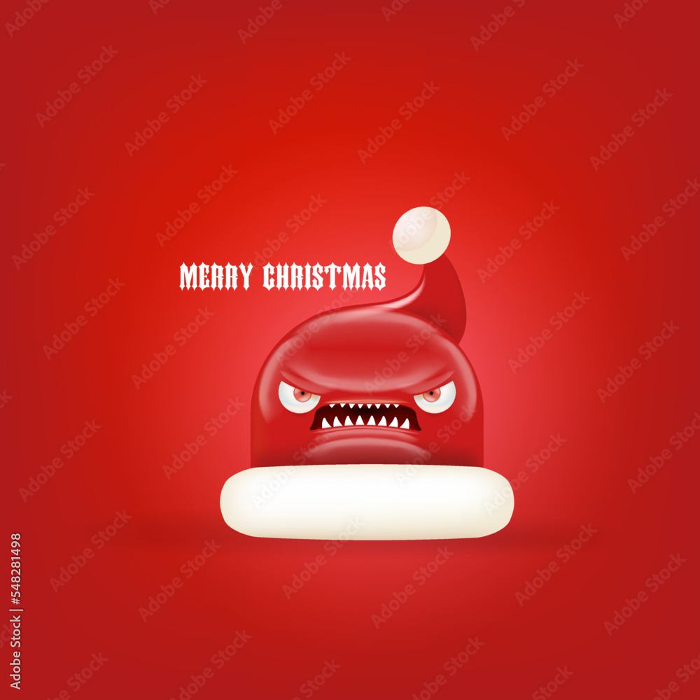Vector cartoon monster Santa Claus red hat with grinch face isolated on ...