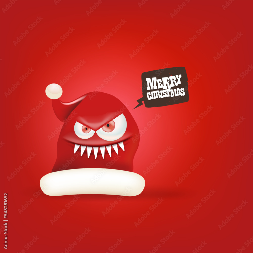 Vector cartoon monster Santa Claus red hat with grinch face isolated on ...