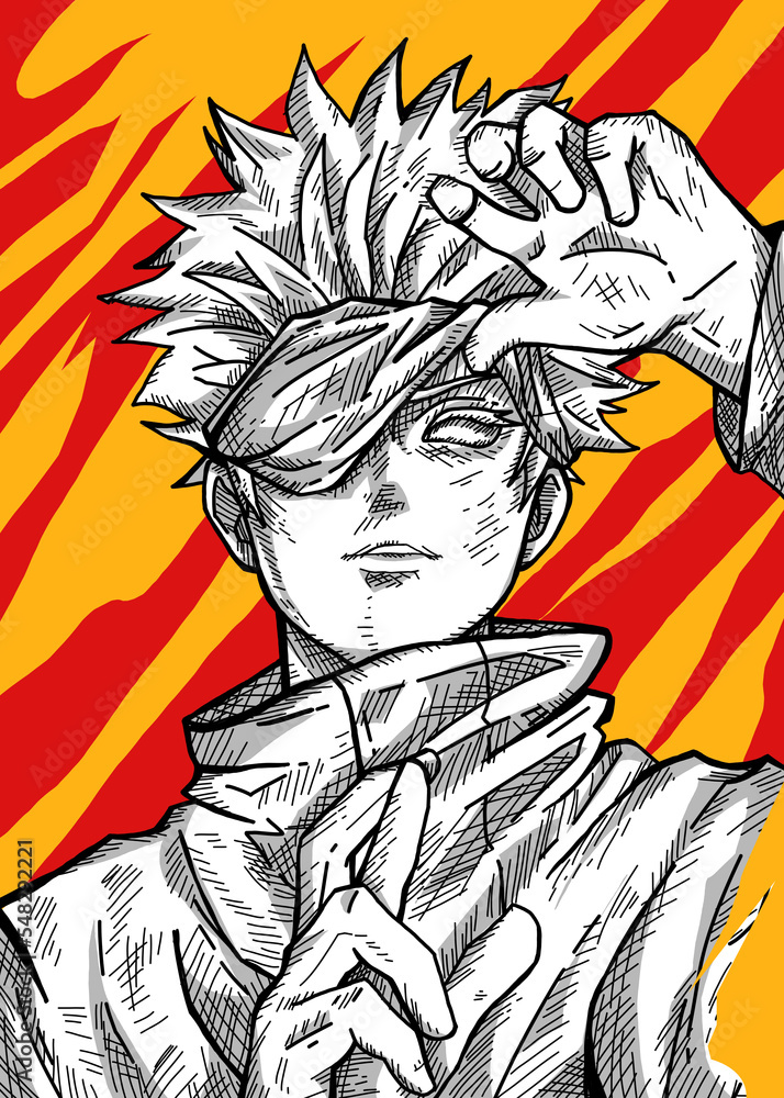 Gojo saturo one eye with red background Stock Illustration | Adobe Stock