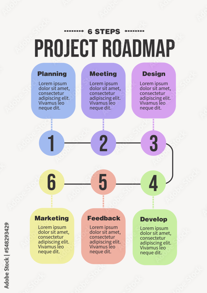 Colorful Infographic Flowchart Template with 6 Steps for Presentation ...