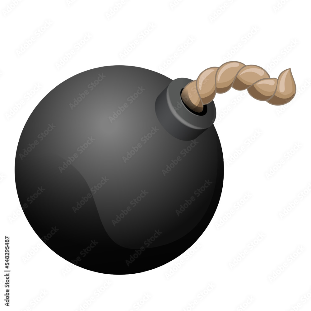 Round bomb with fusible cord, vector historical dangerous object for ...