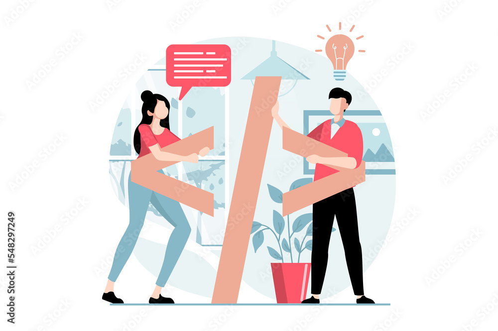 Web development concept with people scene in flat design. Man and woman ...