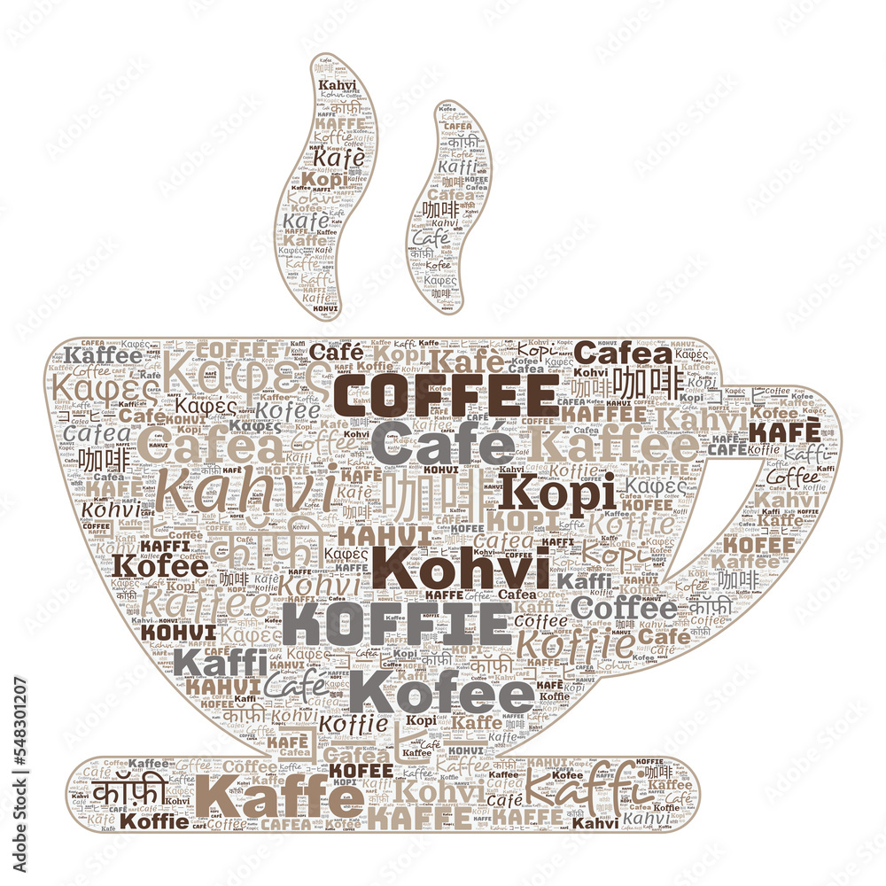 International coffee day in word cloud collage in cup-shaped ...