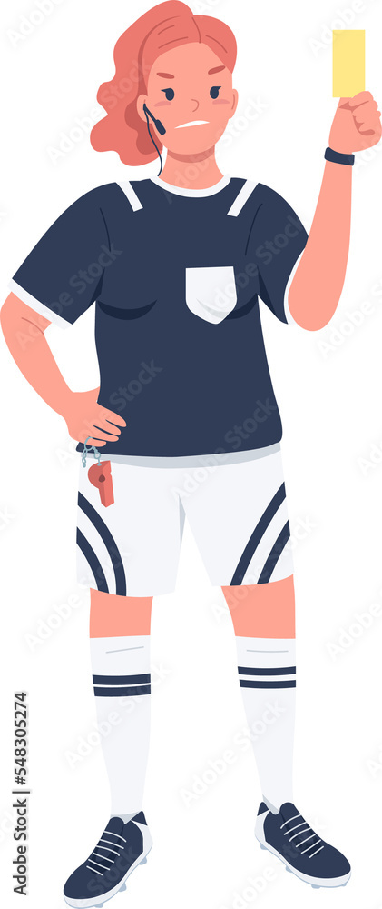Female football referee semi flat color raster character. Posing figure ...