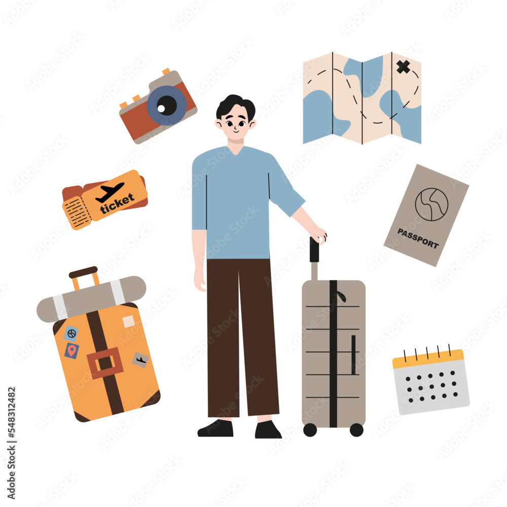 Collection of adventure tourism, travel abroad, summer vacation trip ...