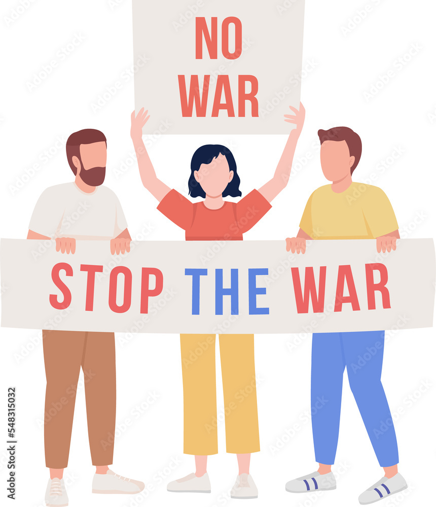 Stop war semi flat color raster characters. Posing figures. Full body ...