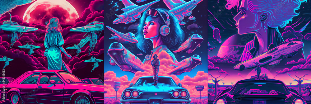 Neon lights, neon color , lsd abstract composition, retro wave ...