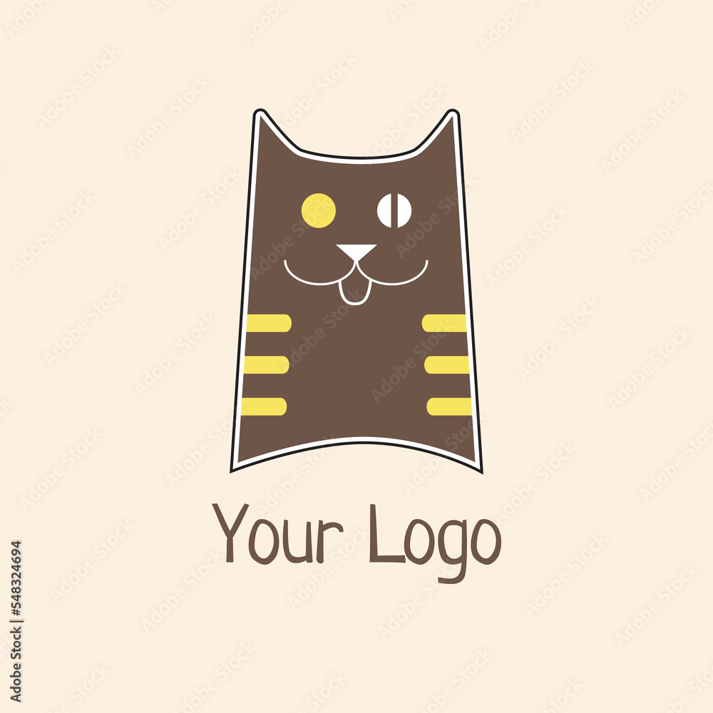 Cat logo design template. Vector cute and funny illustration Stock ...