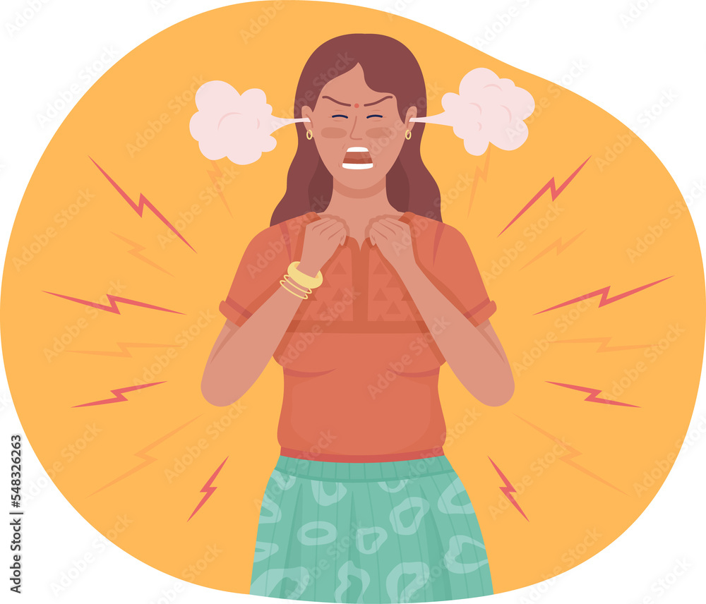 Fly into fury 2D raster isolated illustration. Outburst of rage flat ...