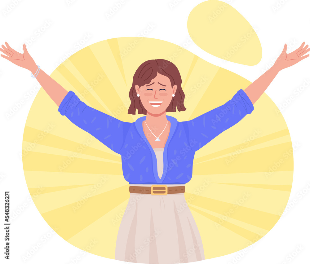 Happy lady 2D raster isolated illustration. Excited and cheerful flat ...