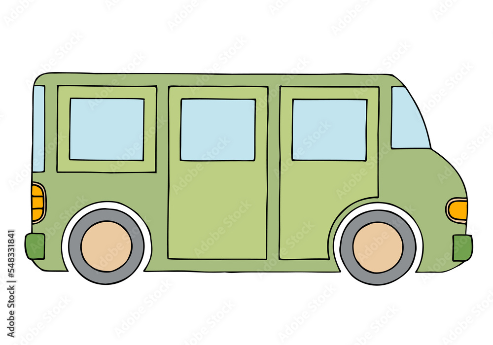 Modern minivan in doodle style. Hand Drawn. Freehand drawing. Sketch ...