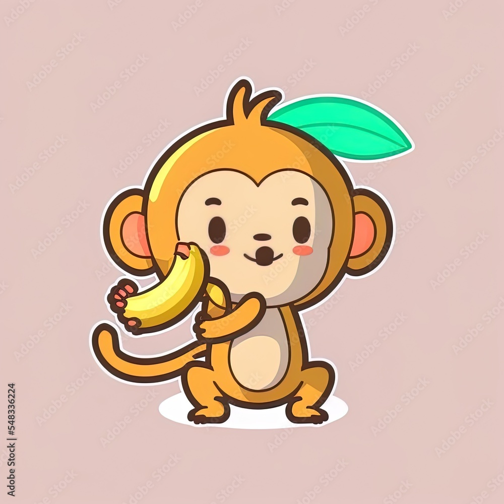 Cute monkey holding banana cartoon 2d illustrated icon illustration ...