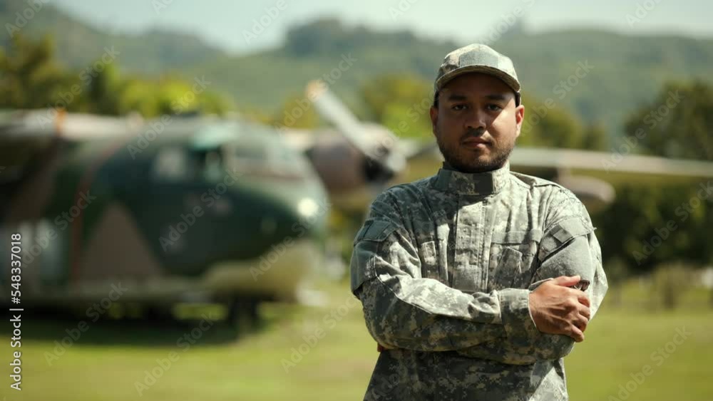 Soldier man in military uniform special forces standing against on ...