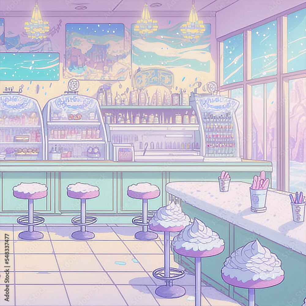 Pastel anime ice cream shop Stock Illustration | Adobe Stock