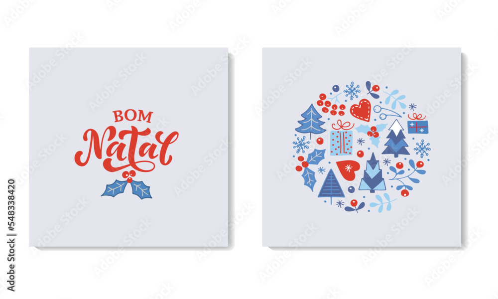 Feliz Bom Natal text meaning Merry Christmas in Portuguese, set of two ...