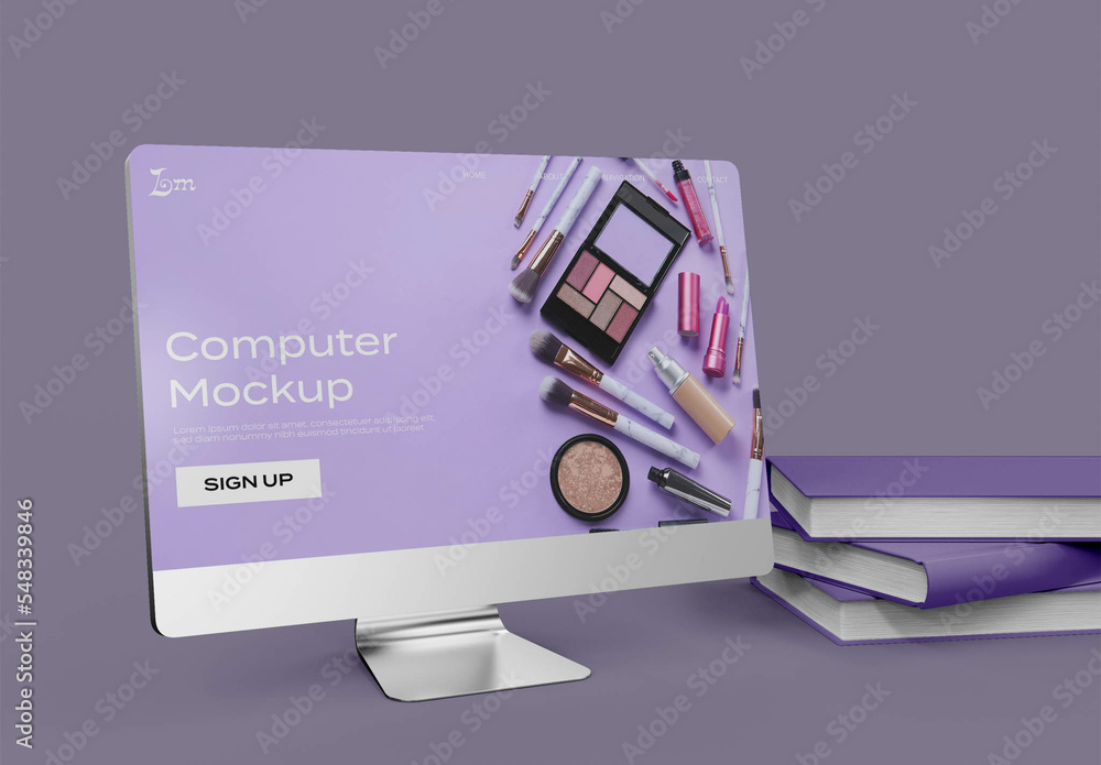 Computer with Screens Mockup Stock Template | Adobe Stock