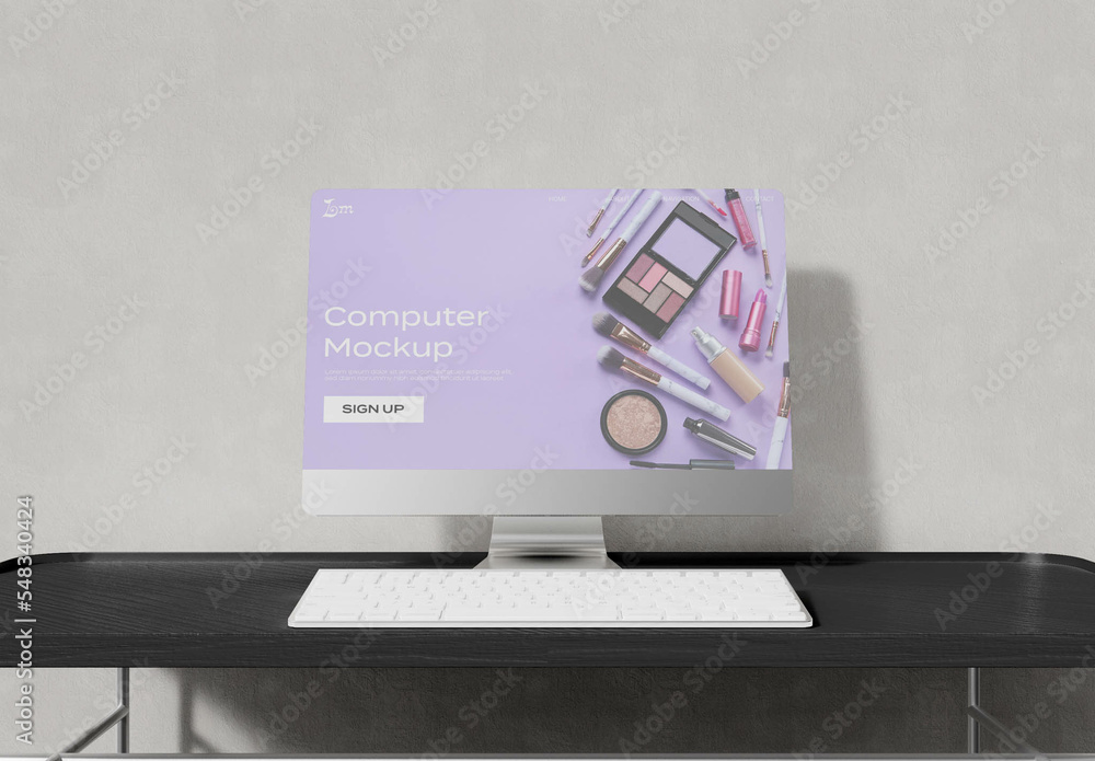 Computer on Desk Mockup Stock Template | Adobe Stock