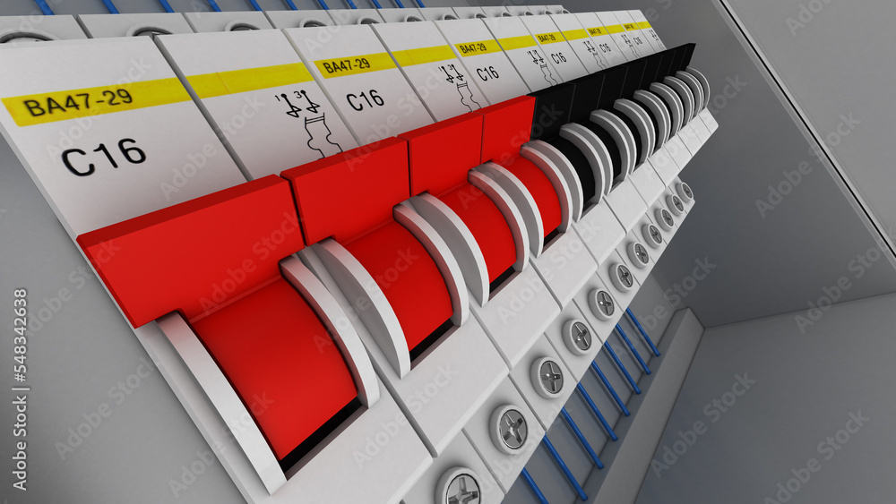 Electrical circuit breakers.3D 3D render ilustração do Stock | Adobe Stock