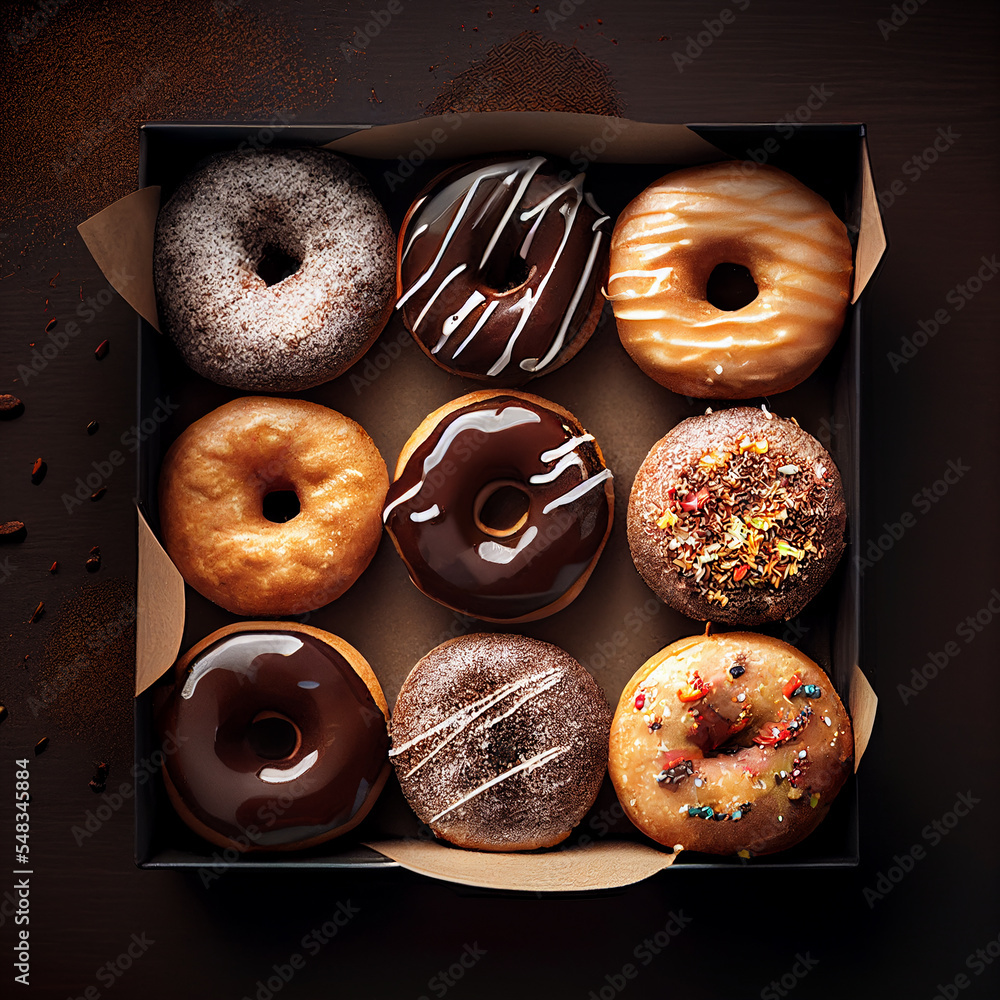 top view of various donuts in a box Stock Illustration | Adobe Stock