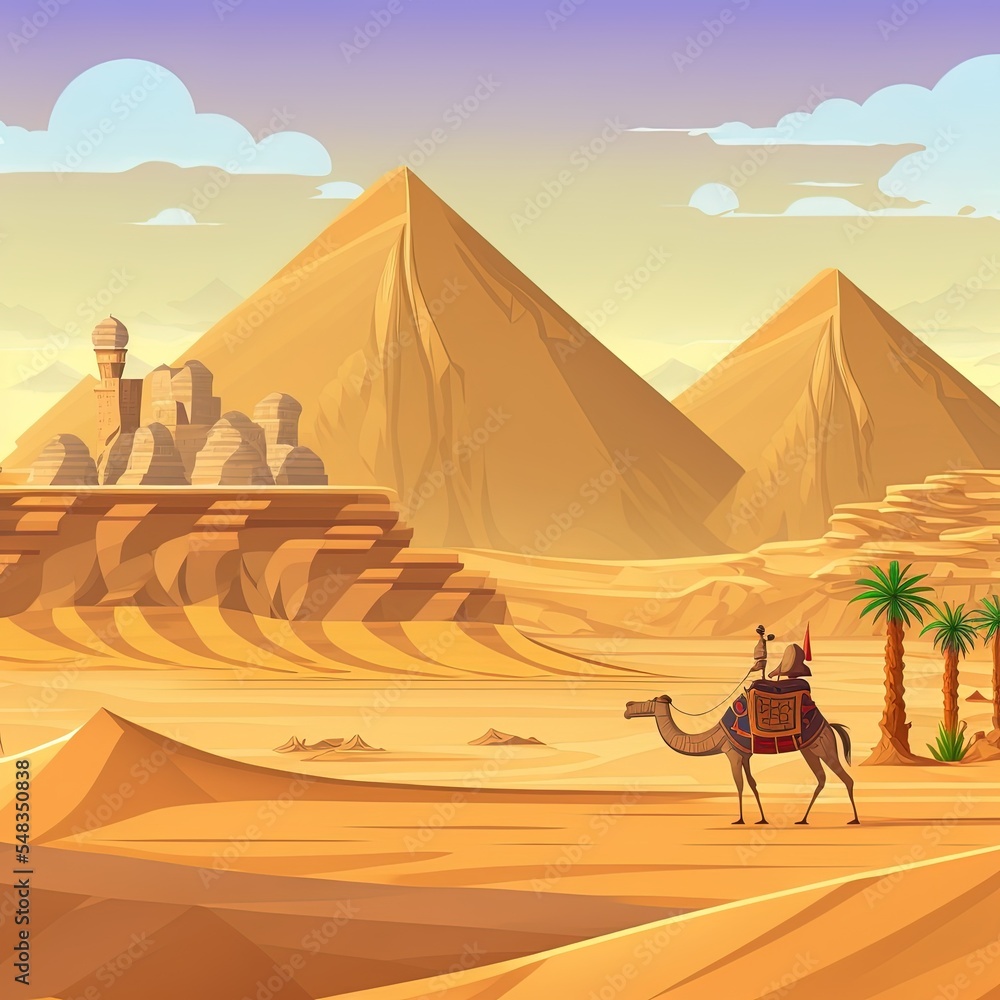 Parallax background egypt desert landscape with pyramids and bedouins ...