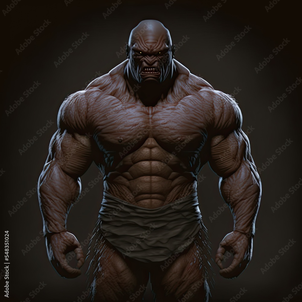 Beefy bodybuilder character design caricature. 3d render model with ...