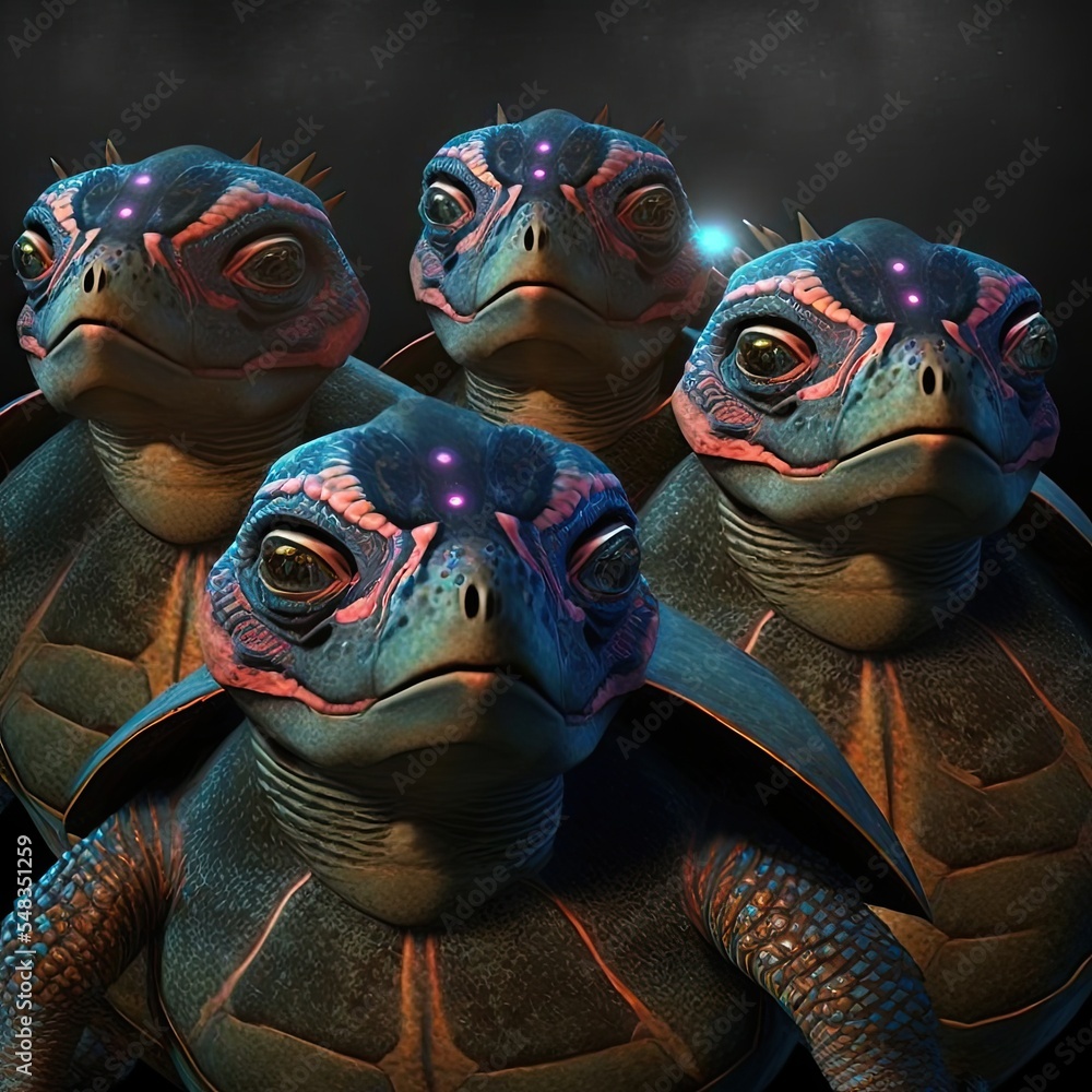 Turtle gang. Badass looking 3d render turtles. Character design ...