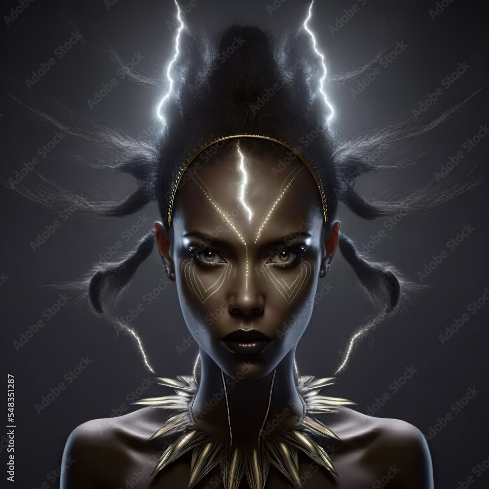 Goddess of thunder and lightning 3d character design isolated on black ...