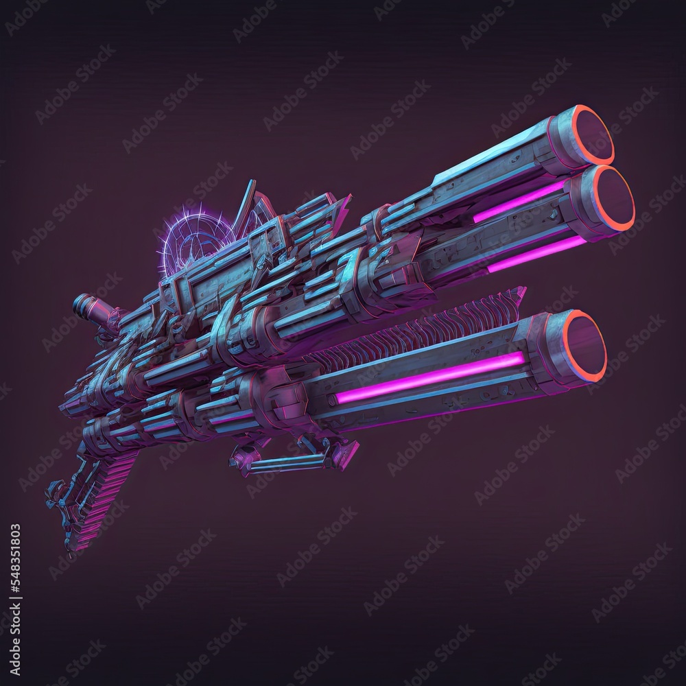 Cyberpunk automatic rifle gun weapon isolated on black background. 3d ...