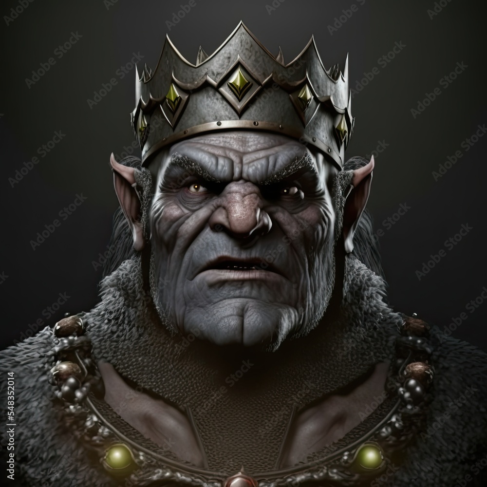 Orc king with crown portrait. 3d render character design troll. Stock ...