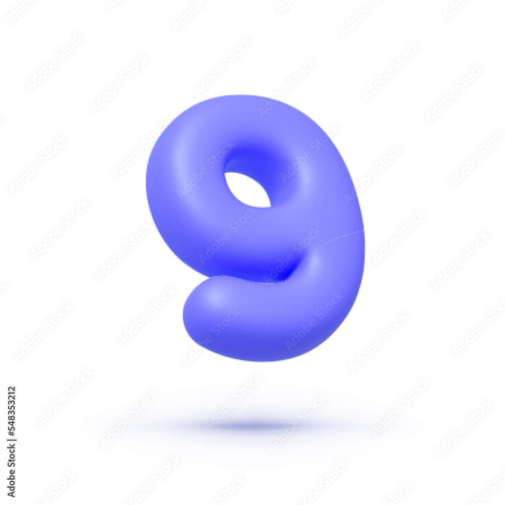 Number Nine in 3d style. Modern 3d lettering with nine 3d on white ...