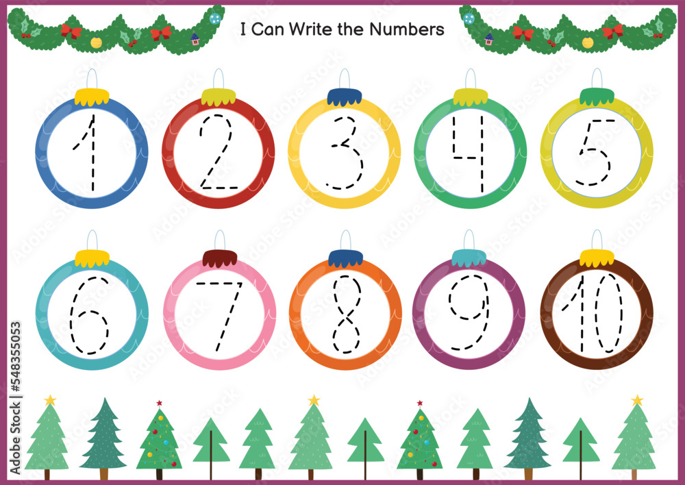 Christmas numbers tracing game for kids. Learn to write numbers 1-10 ...