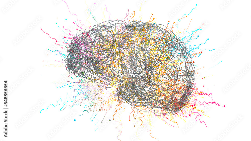 Brain in metal wires with energy field, showing complexity ...