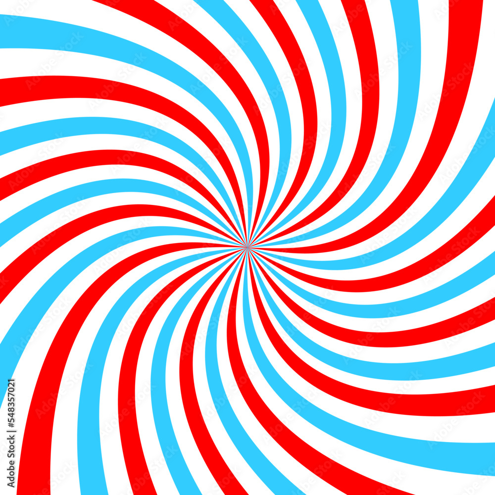 Red and blue radial twisted stipes, vortex effect, pinwheel pattern ...
