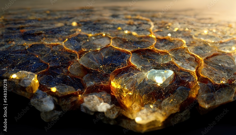 Abstarct ocean amber fantasy Stone cracking showing a magical light ...