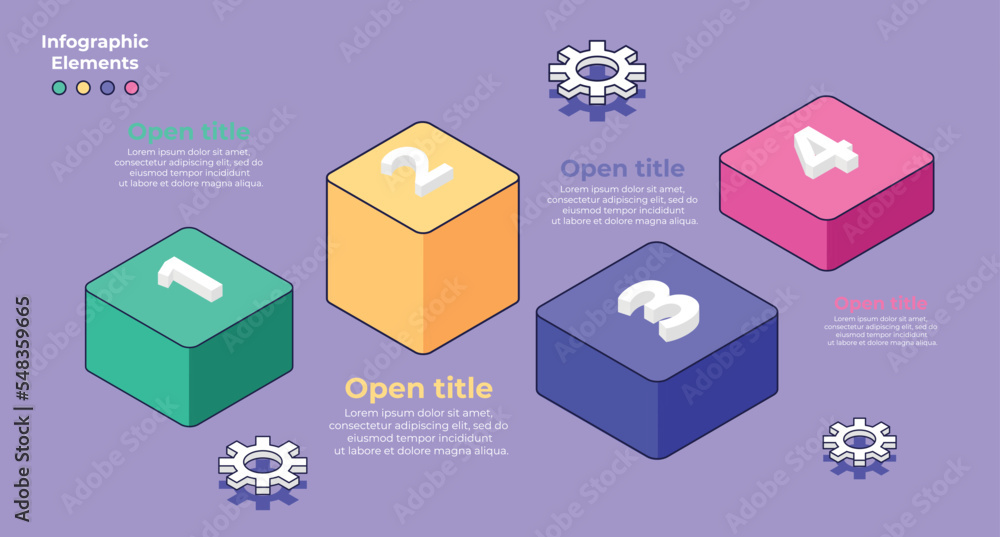 Business process chart infographics with 4 step cubes. Isometric ...