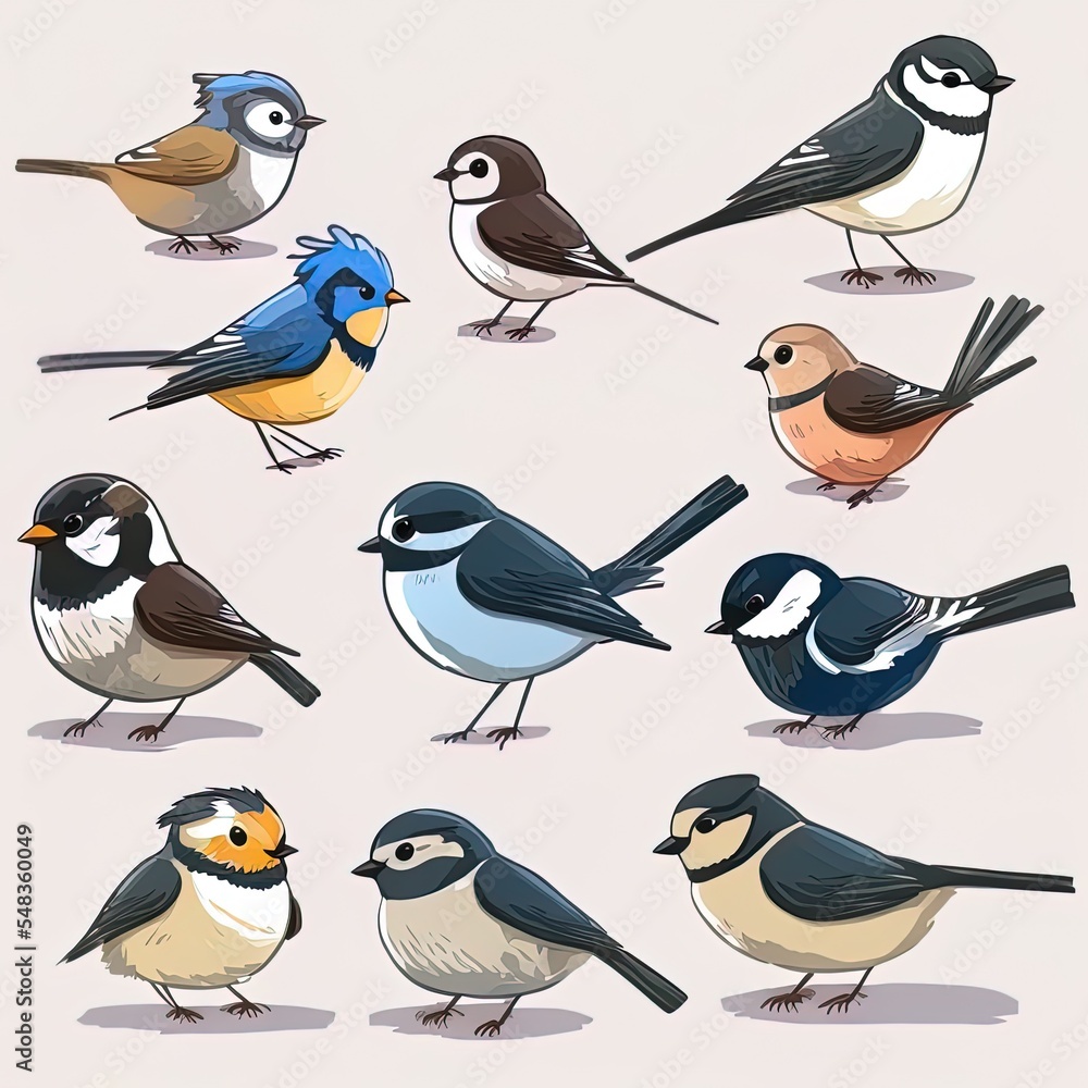 Cute little birds cartoon style. 2d illustrated illustrations of ...