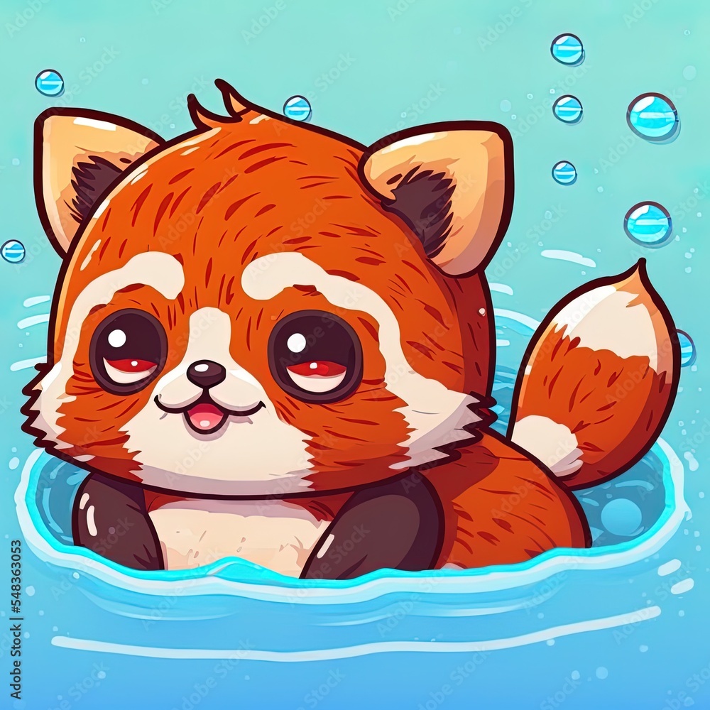 Cute red panda swimming cartoon 2d illustrated icon illustration Stock ...