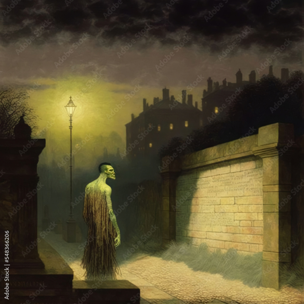 Digital Oil Painting of a Victorian Monster Wandering in Rags on the ...