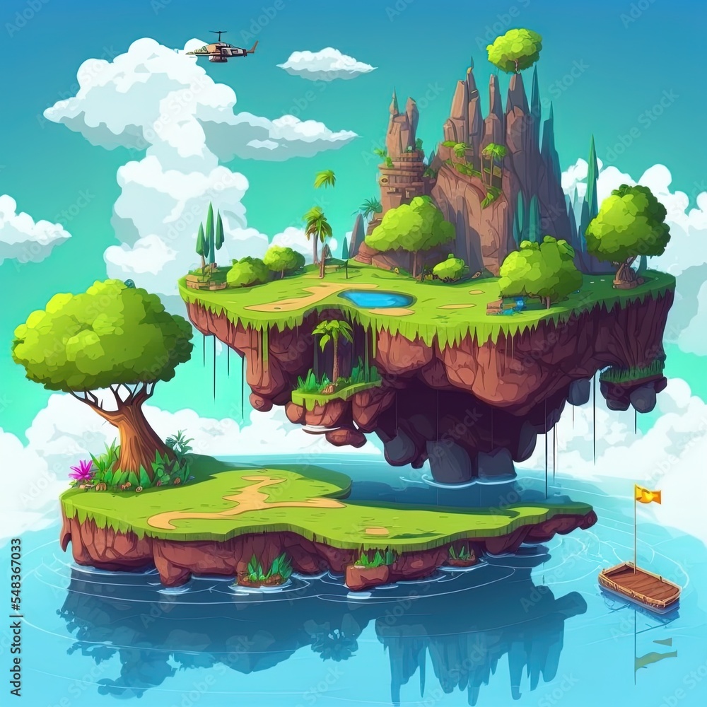 Floating islands, game background, level design Stock Illustration ...
