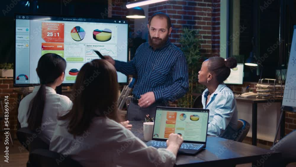Business analytics team meeting, corporate presentation, marketing ...